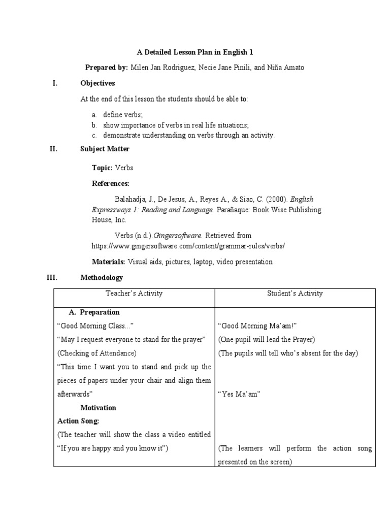 Detailed Lesson Plan For Demonstration | PDF | Lesson Plan | English ...