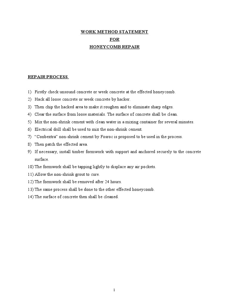 Work Method Statement FOR Honeycomb Repair | PDF | Home & Garden | Science & Mathematics