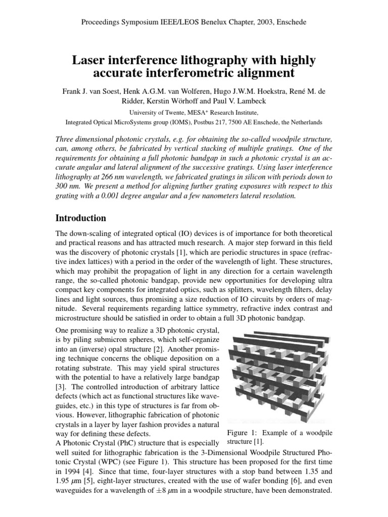 Laser Interference Lithography With Highly Accurate Interferometric ...