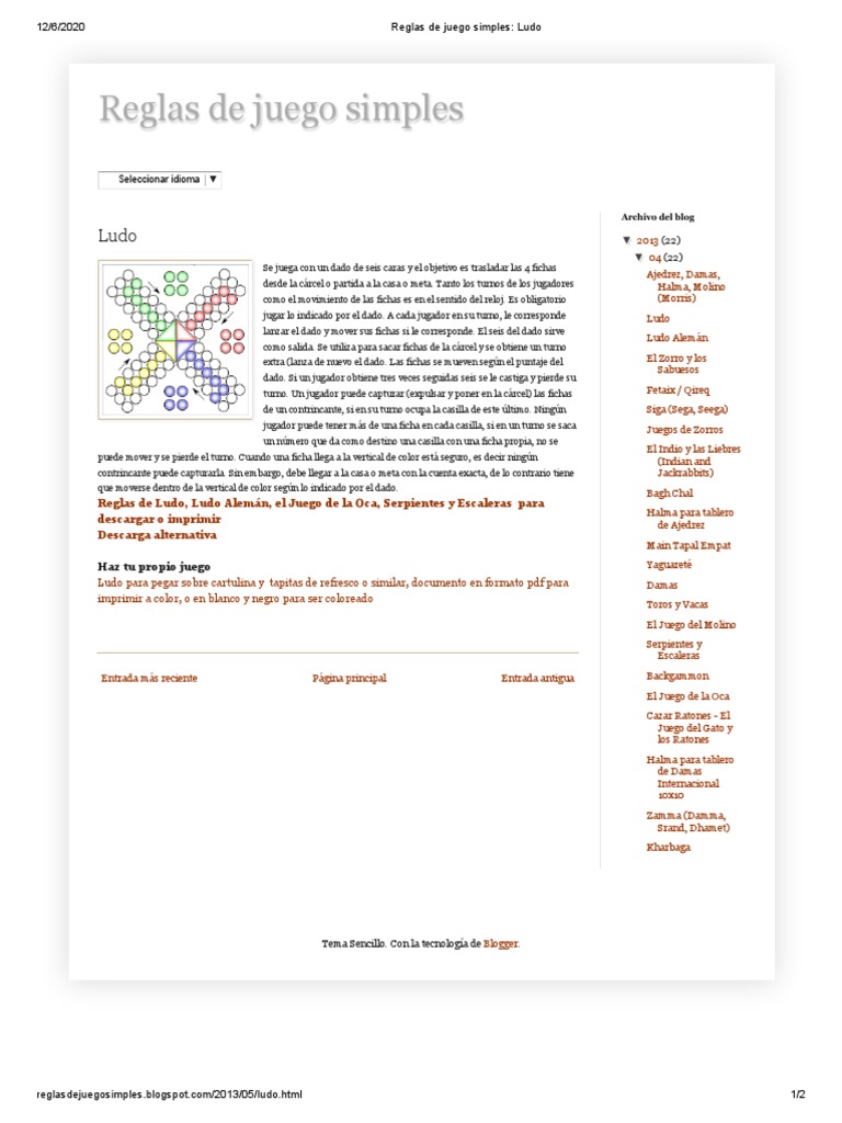 Reglas de Juego Simples - Ludo | PDF | Juegos de mesa tradicionales ...