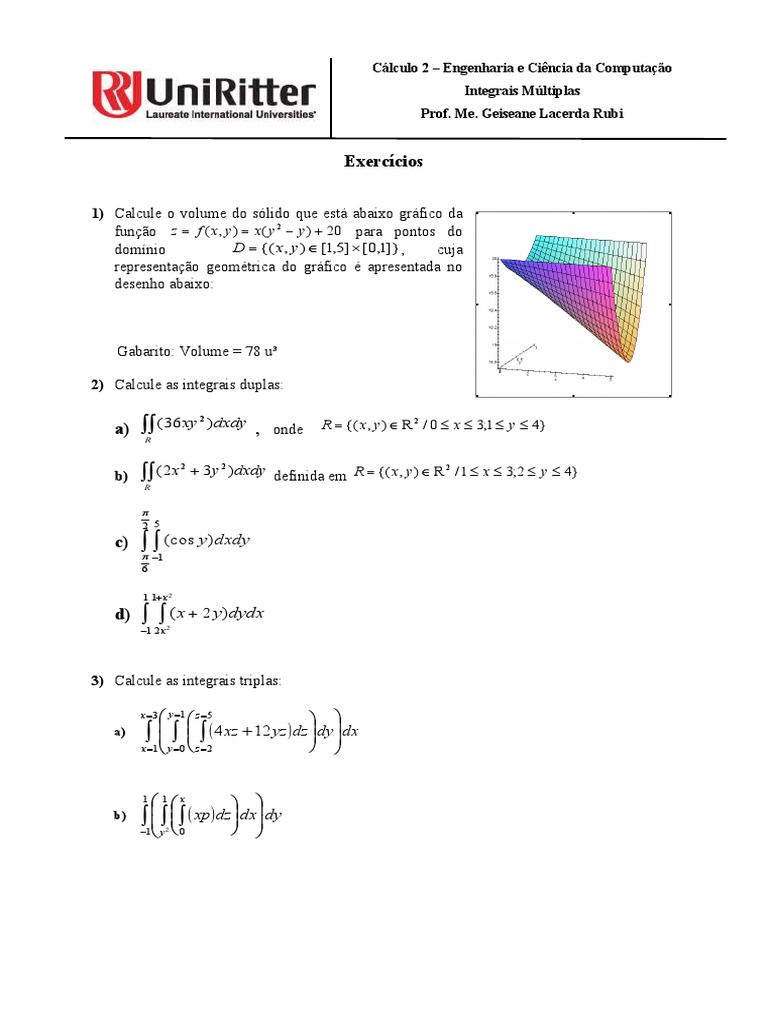 Exercícios Integrais Múltiplas | PDF