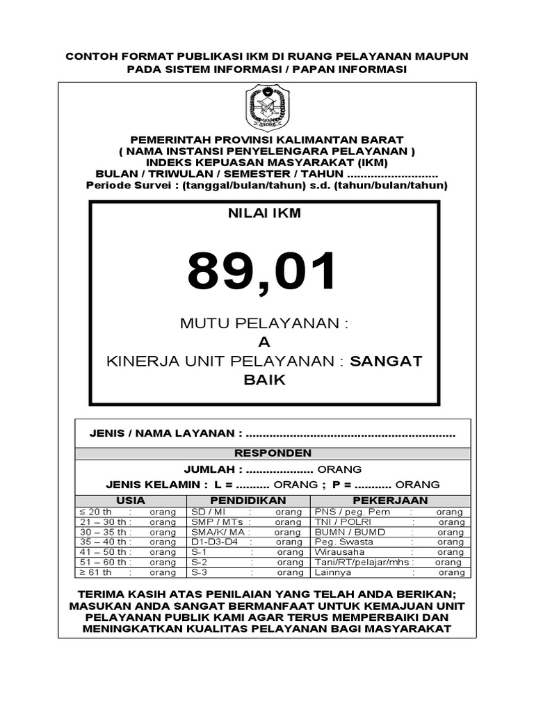 Contoh Format Publikasi Ikm Di Ruang Pelayanan Maupun Pada Sistem ...
