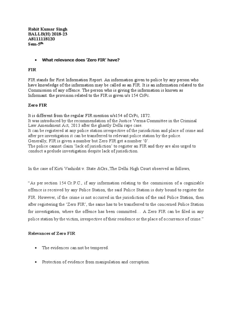 Zero Fir | PDF | Criminal Justice | Crime & Violence