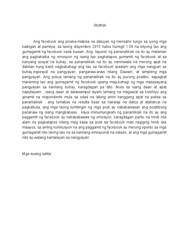 Halimbawa Ng Abstrak Sa Papel Pananaliksik Abstract M