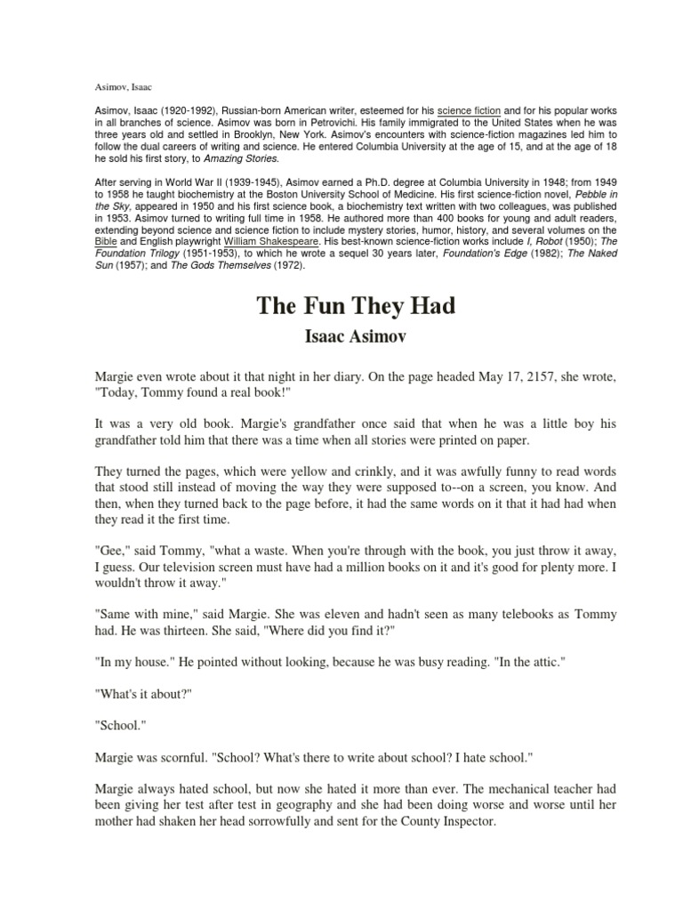 The Fun They Had | PDF | Isaac Asimov | Teachers