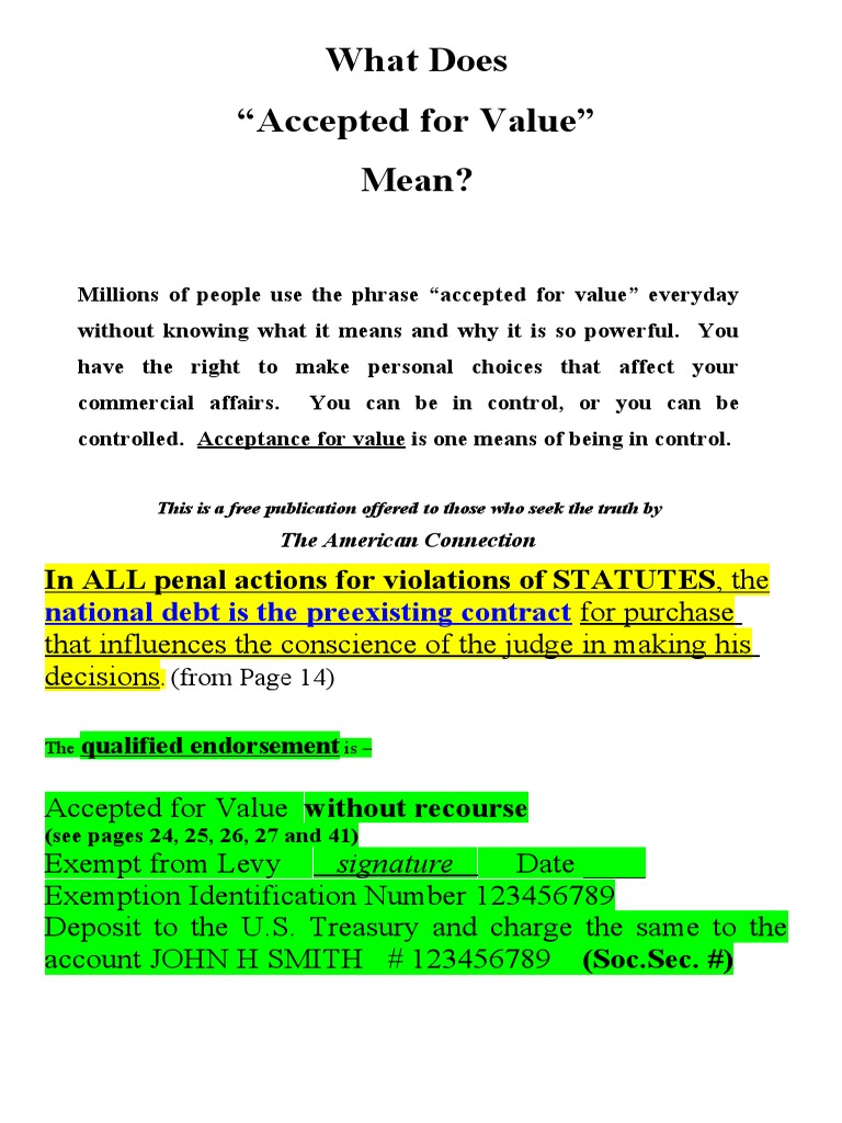What Does "Accepted For Value" Mean?: in ALL Penal Actions For ...