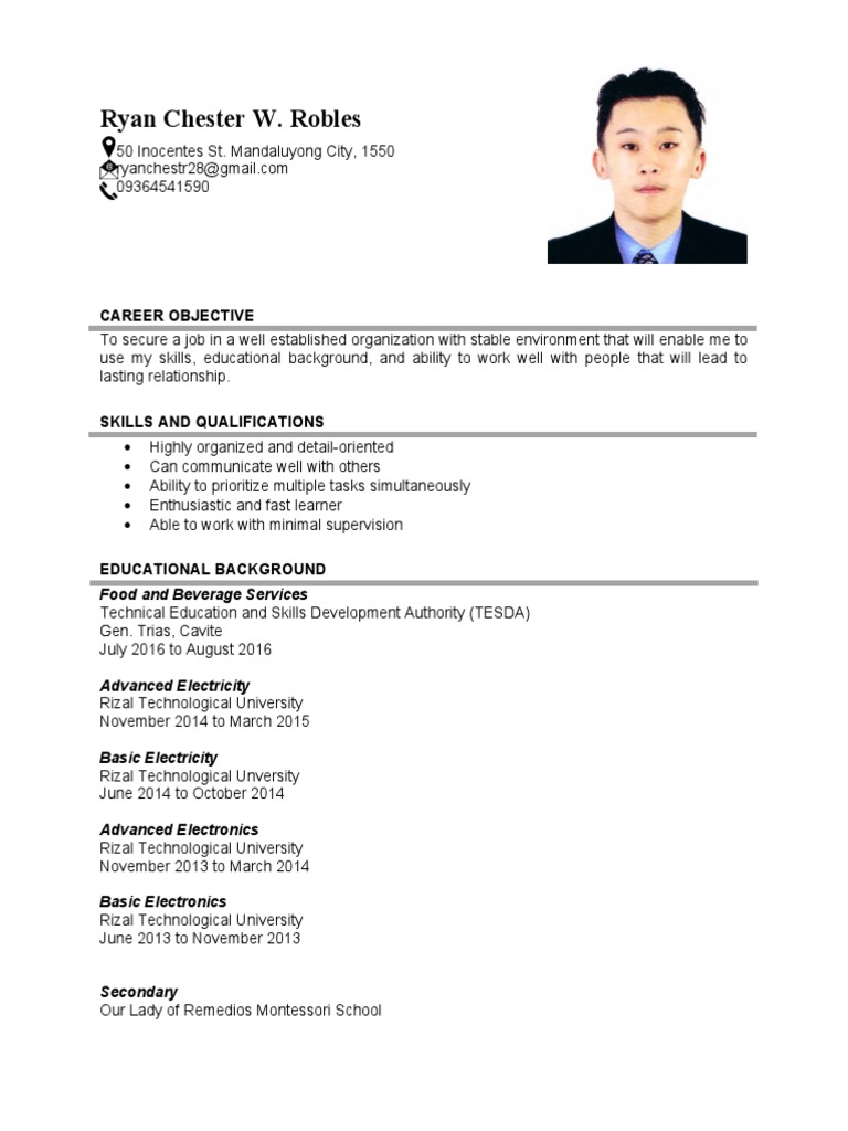 Ryan Chester Robles' Resume | PDF