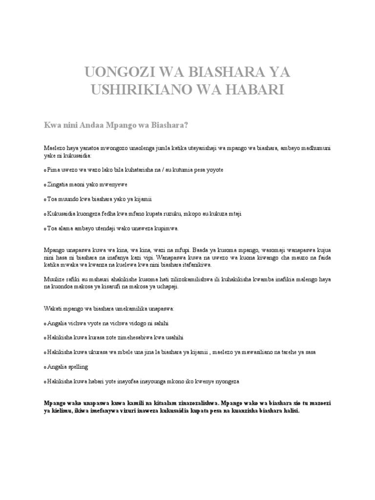 Andiko La Mradi Mpango Biashara | PDF