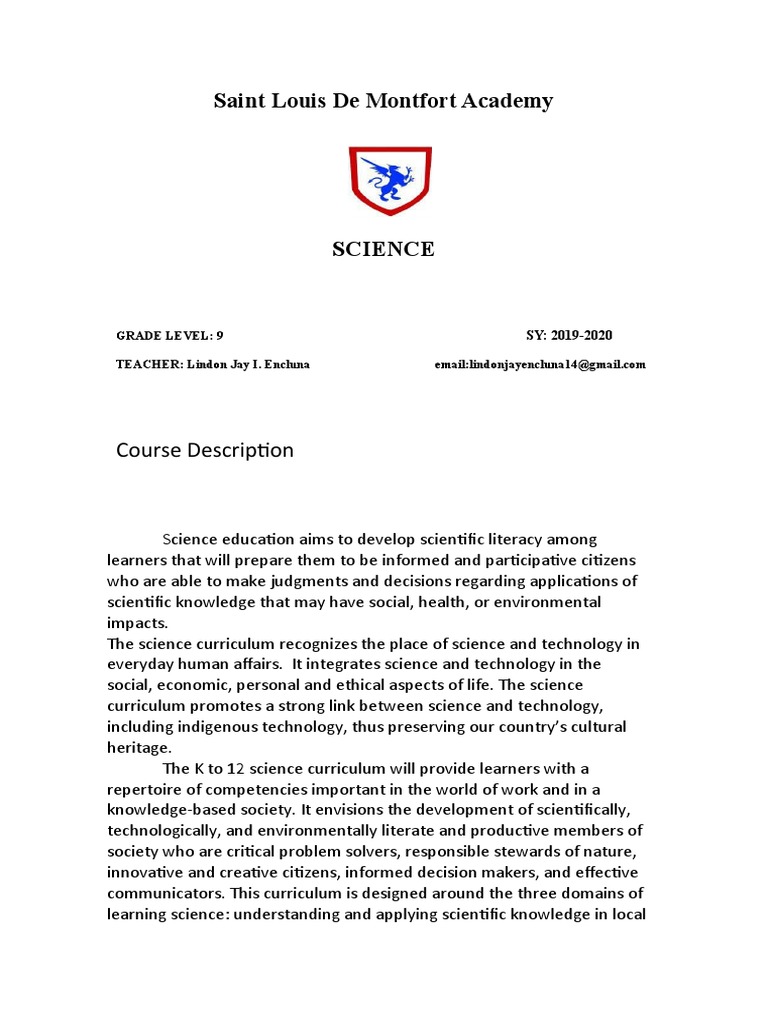 Science 9 Syllabus SY 2019-2020 | PDF | Ionic Bonding | Chemical Bond