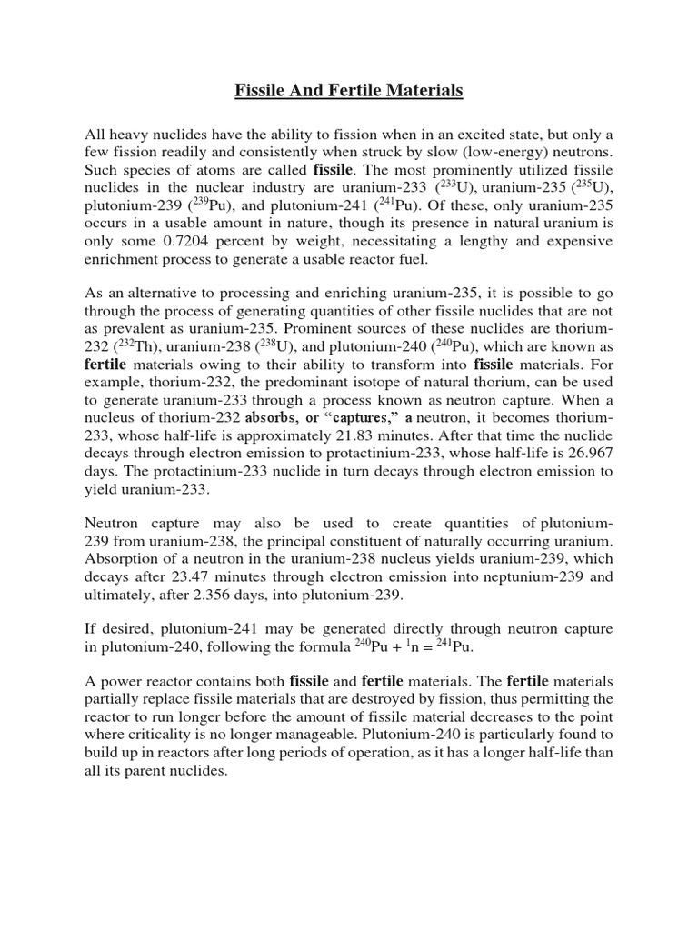 Fissile and Fertile Materials | PDF | Neutron | Nuclear Fission