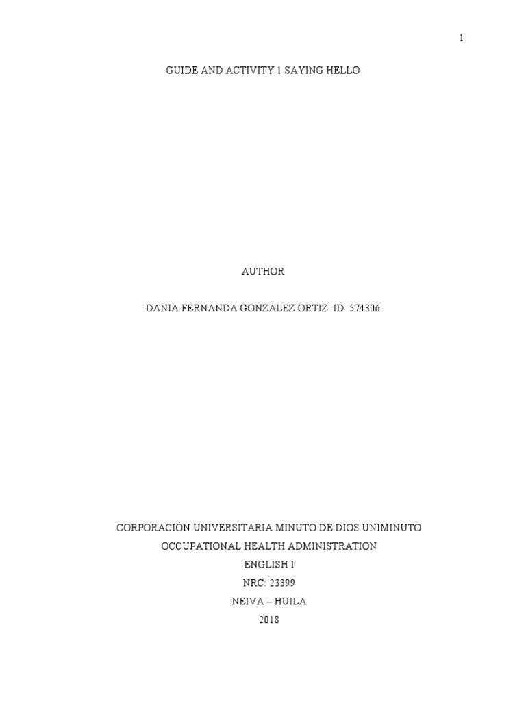 Guide and Activity 1 Saying Hello | PDF