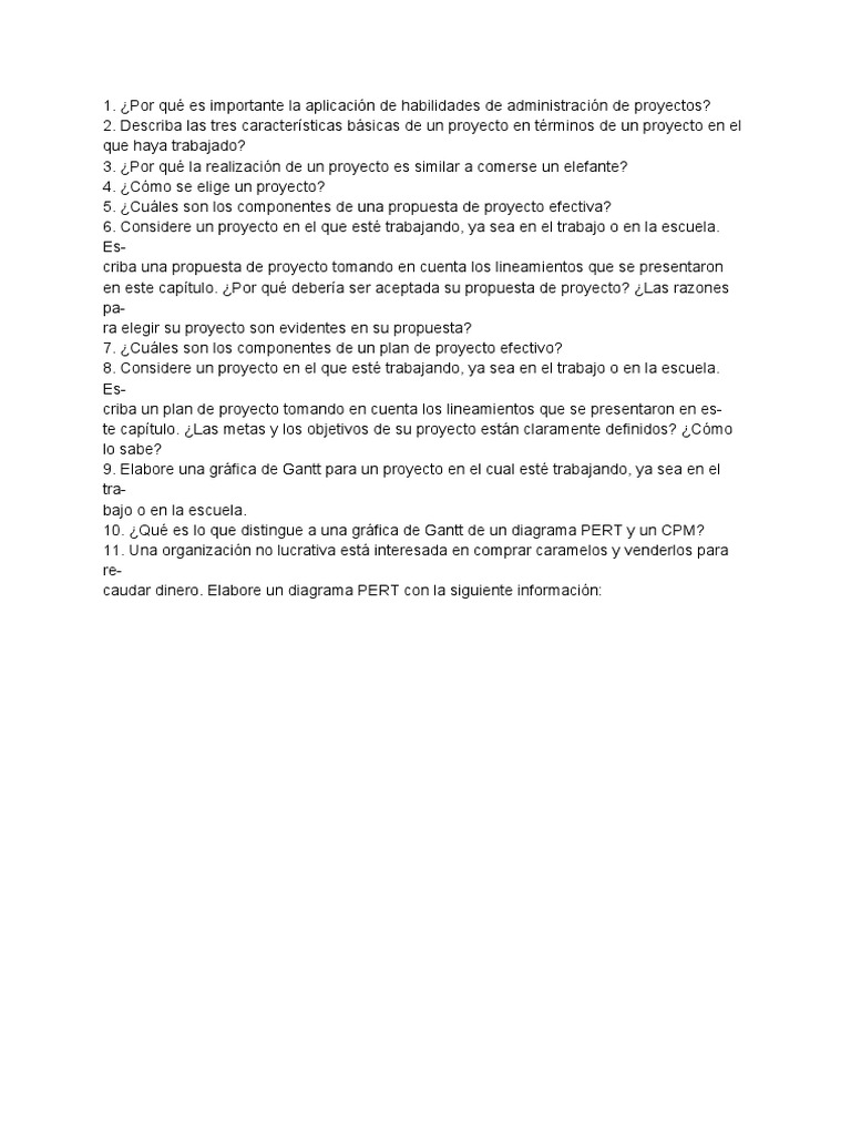 Preguntas Capitulo 11 Administración de Proyectos | PDF