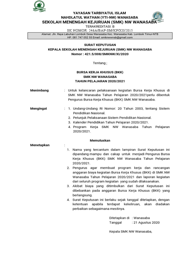 SK BKK SMK NW Wanasaba | PDF