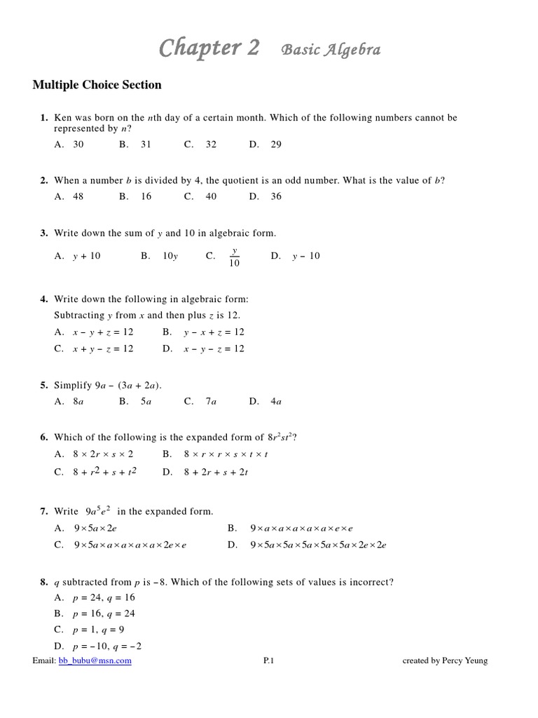 S1 Ch2 Basic Algebra Q PDF | PDF | Rectangle | Algebra
