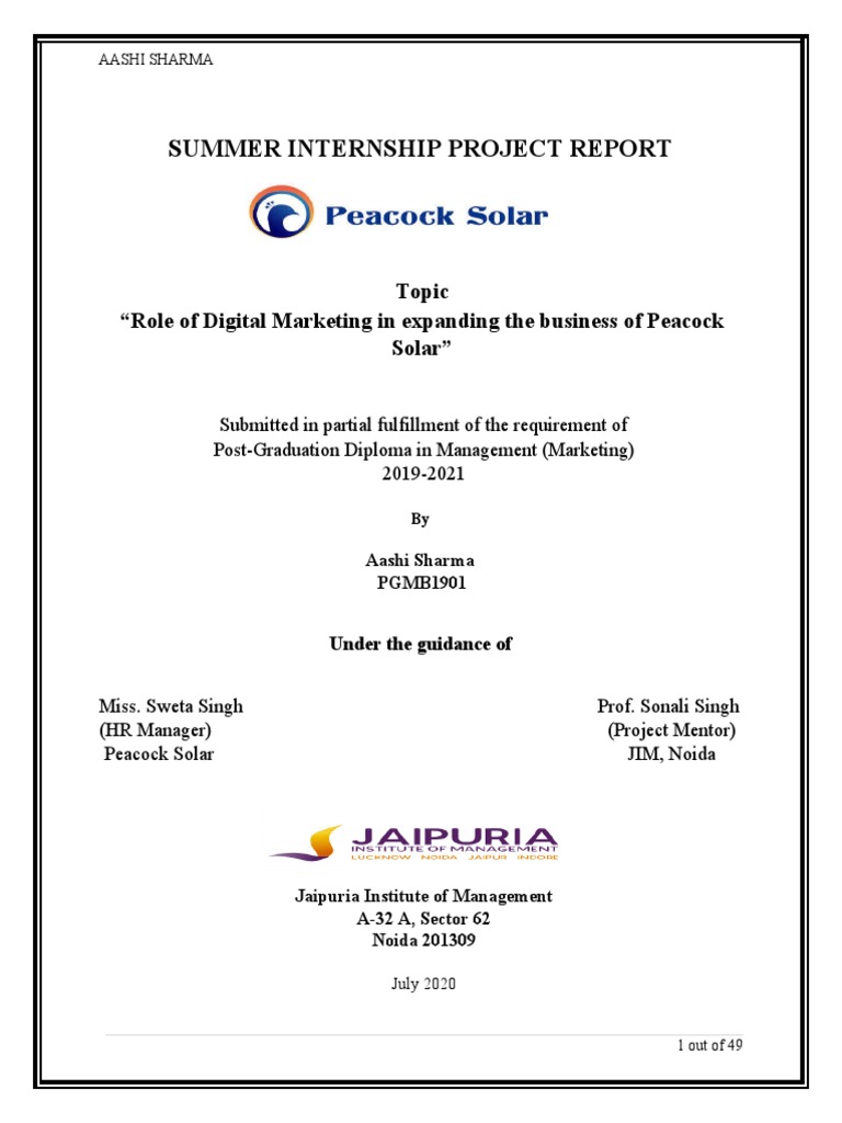 Summer Internship Project Report | PDF | Solar Power | Renewable Energy