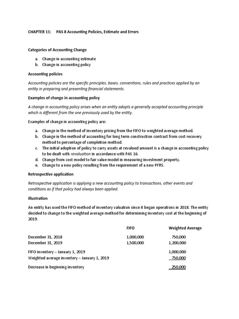 C11 - PAS 8 Accounting Policies, Estimate and Errors | Download Free ...