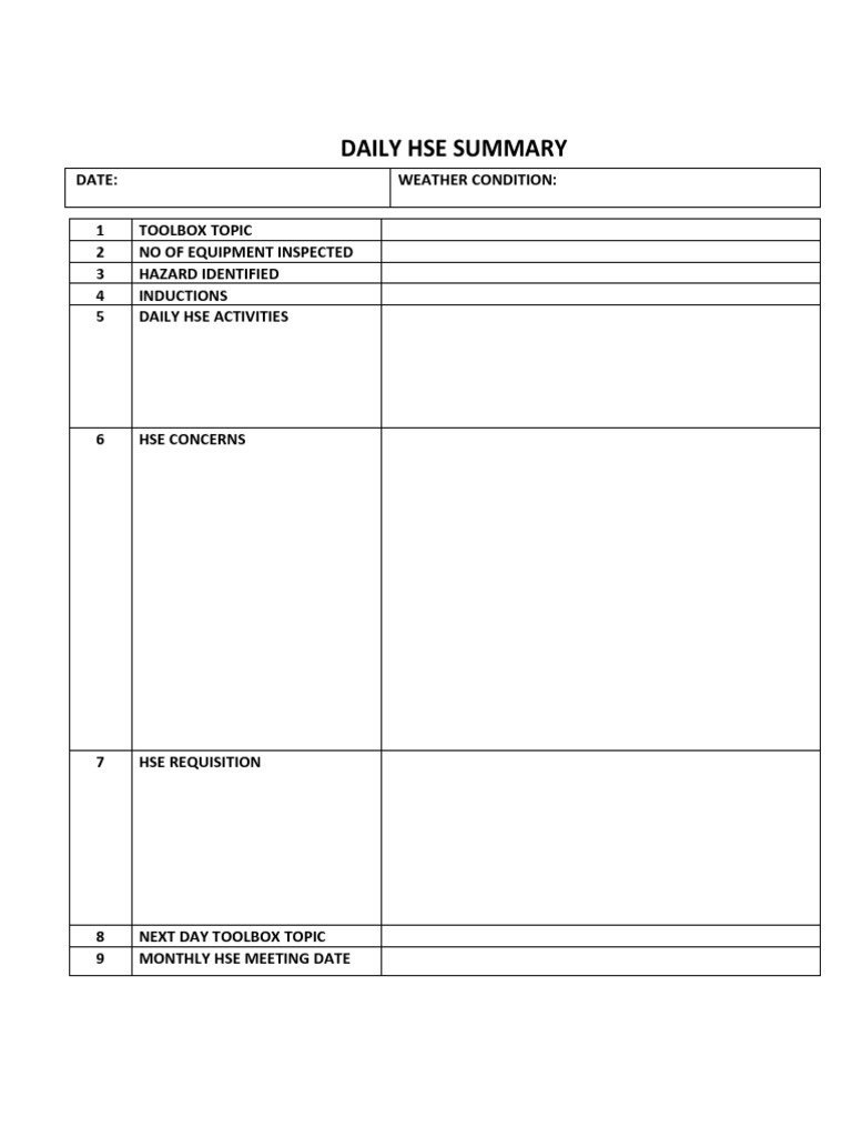 HSE Daily Activity Notes | PDF