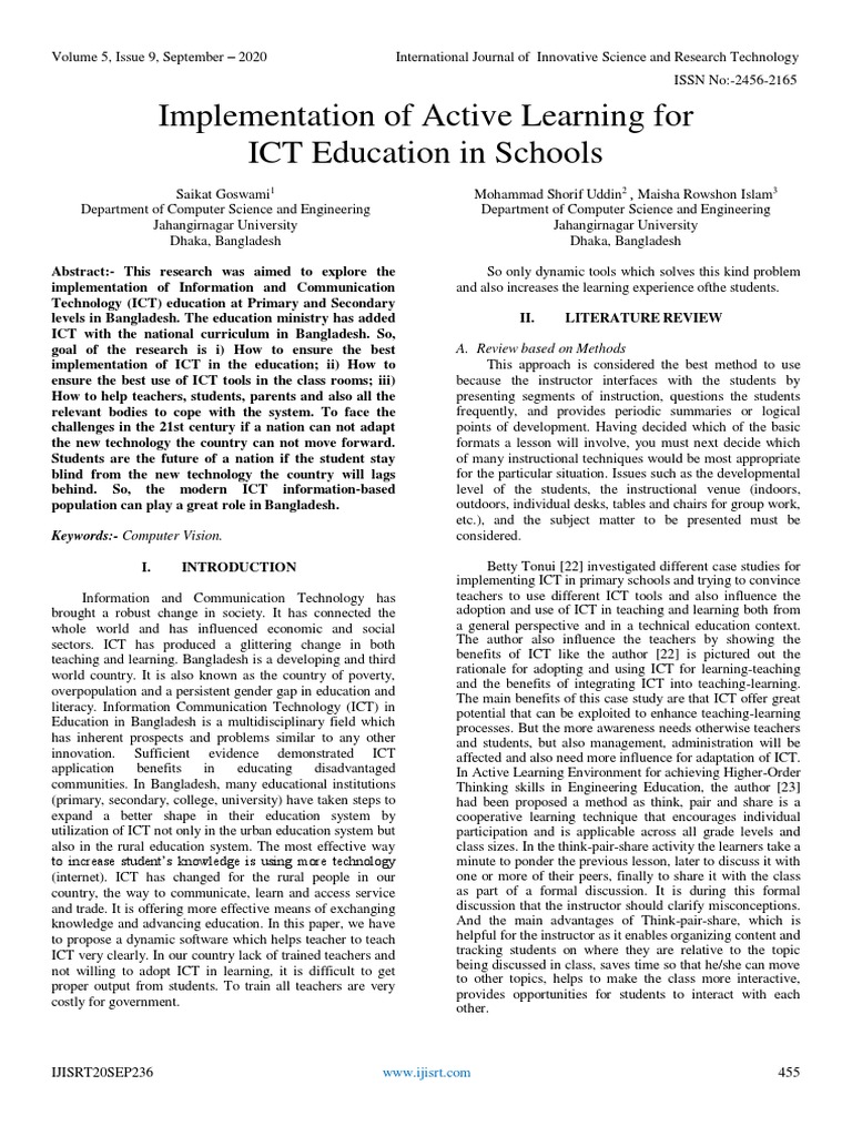 Active Learning in ICT Education Bangladesh | PDF | Educational ...