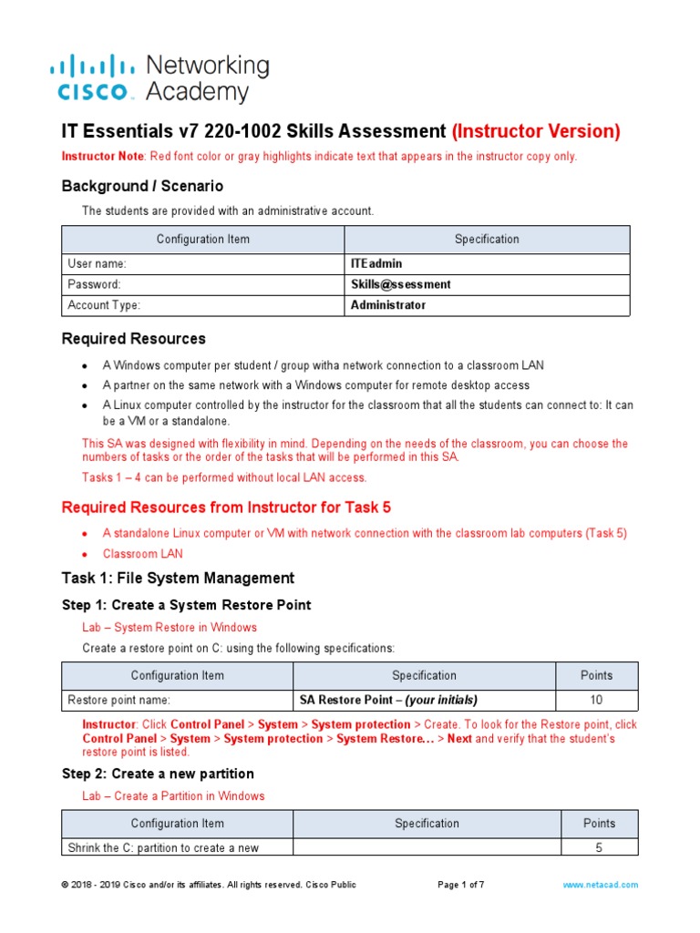 IT Essentials v7 Skills Assessment Guide | PDF | Microsoft Windows ...