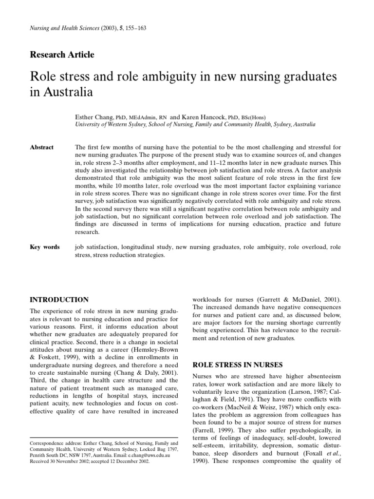 Role Stress Role Overload Nurses Questionnaire Role Stress Amb in New ...