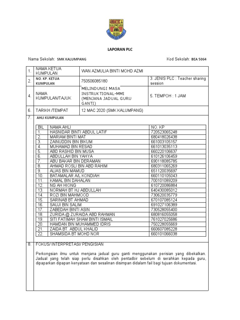 Borang Laporan PLC 1 | PDF