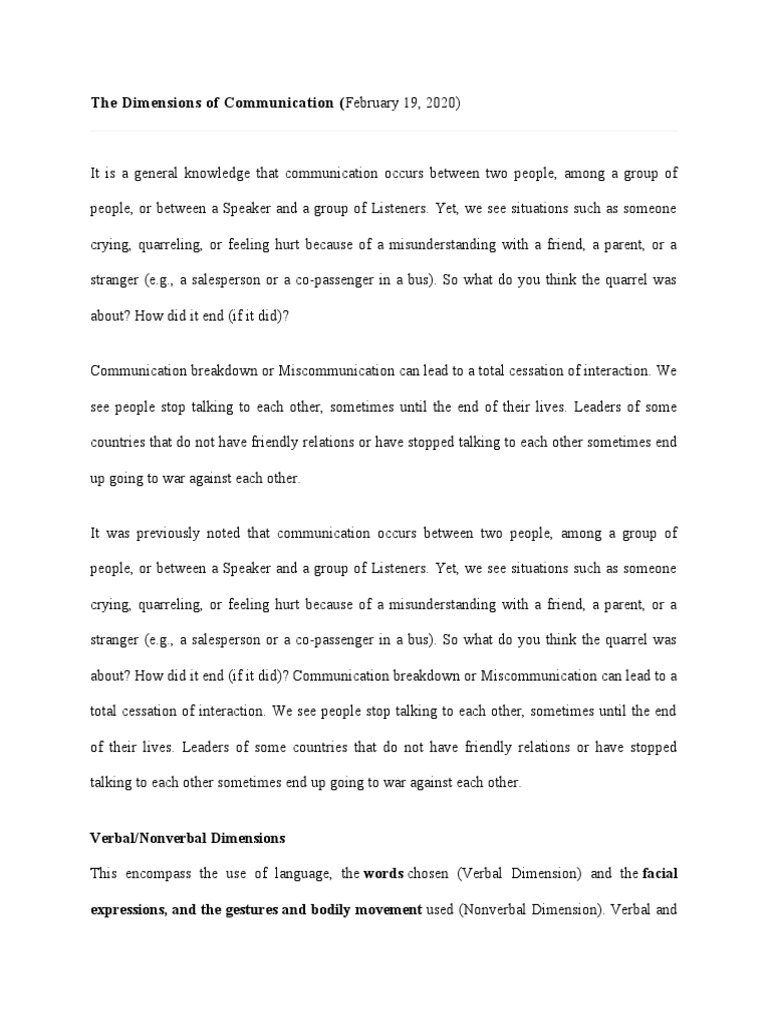 Dimensions of Communication | PDF | Nonverbal Communication | Communication