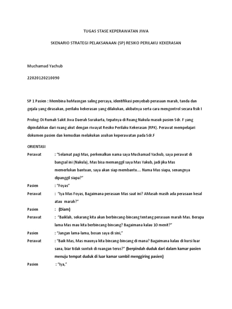 TUGAS STASE KEPERAWATAN JIWA SP 1 RPK | PDF