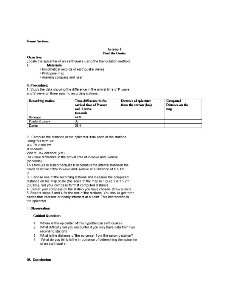 Epicenter Location Activity Guide | PDF