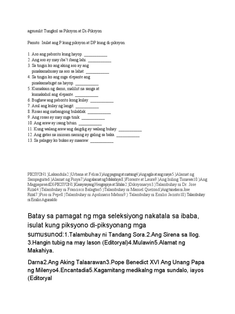 Piksyon at Di Piksyon | PDF