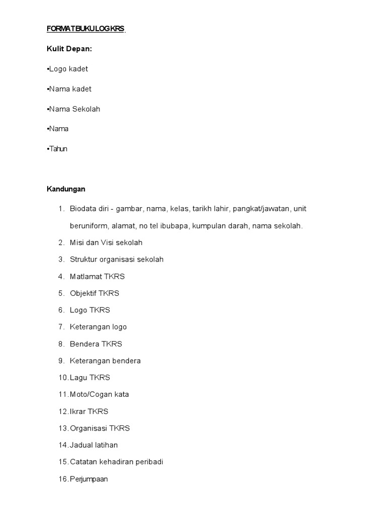 Format Buku Log KRS | PDF