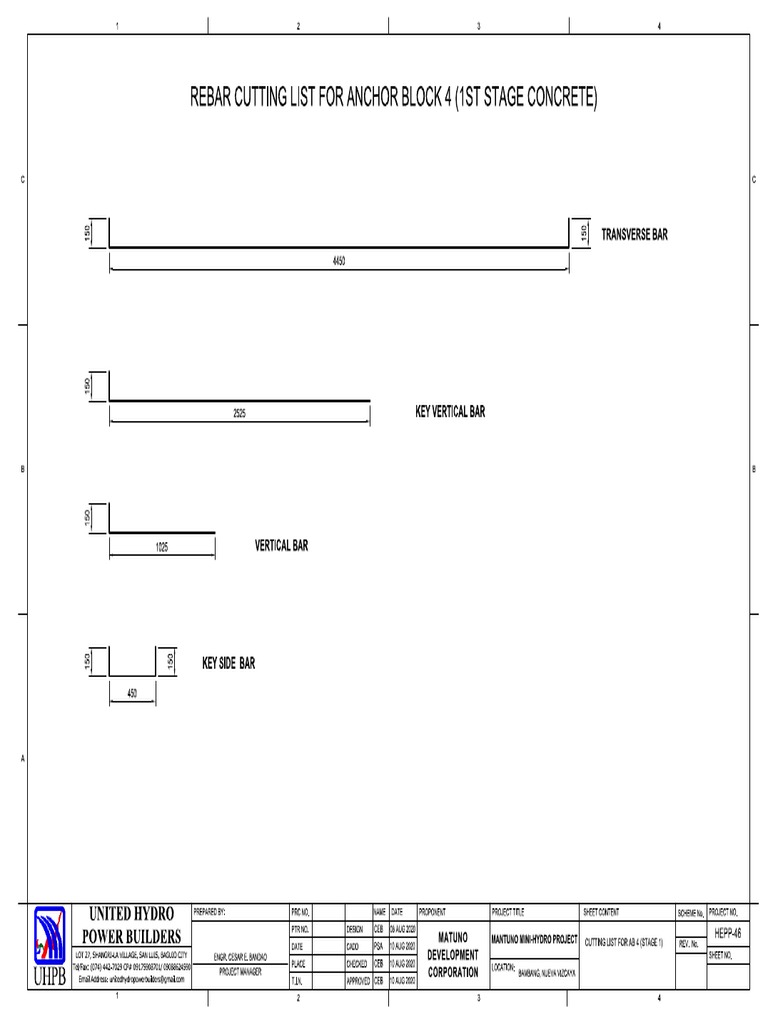 Rebar Cutting List For Anchor Block | PDF