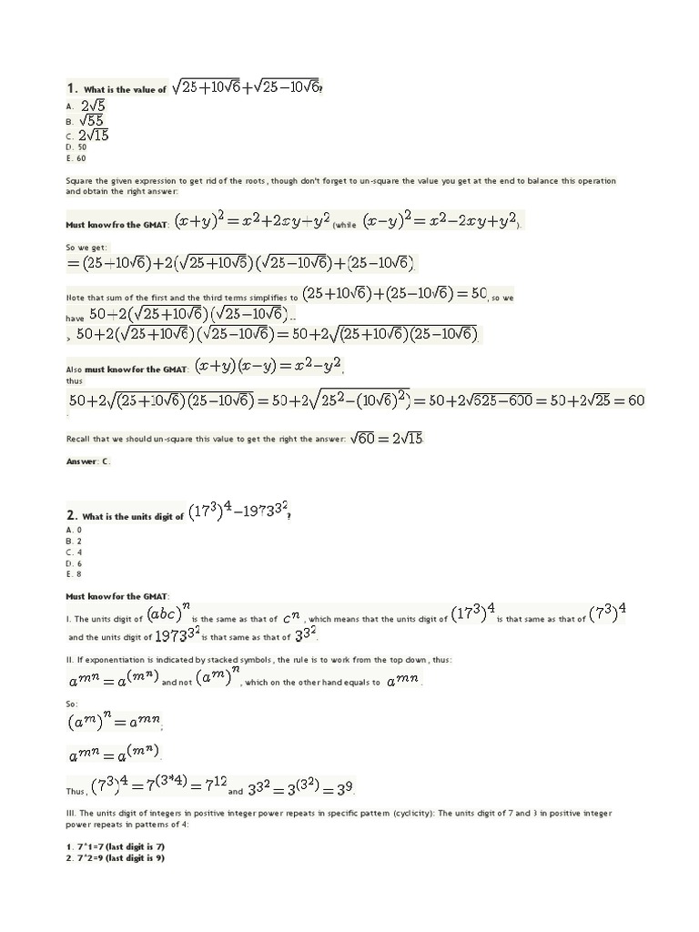 Tough Exponent Questions and Cyclicity | PDF | Numbers | Exponentiation