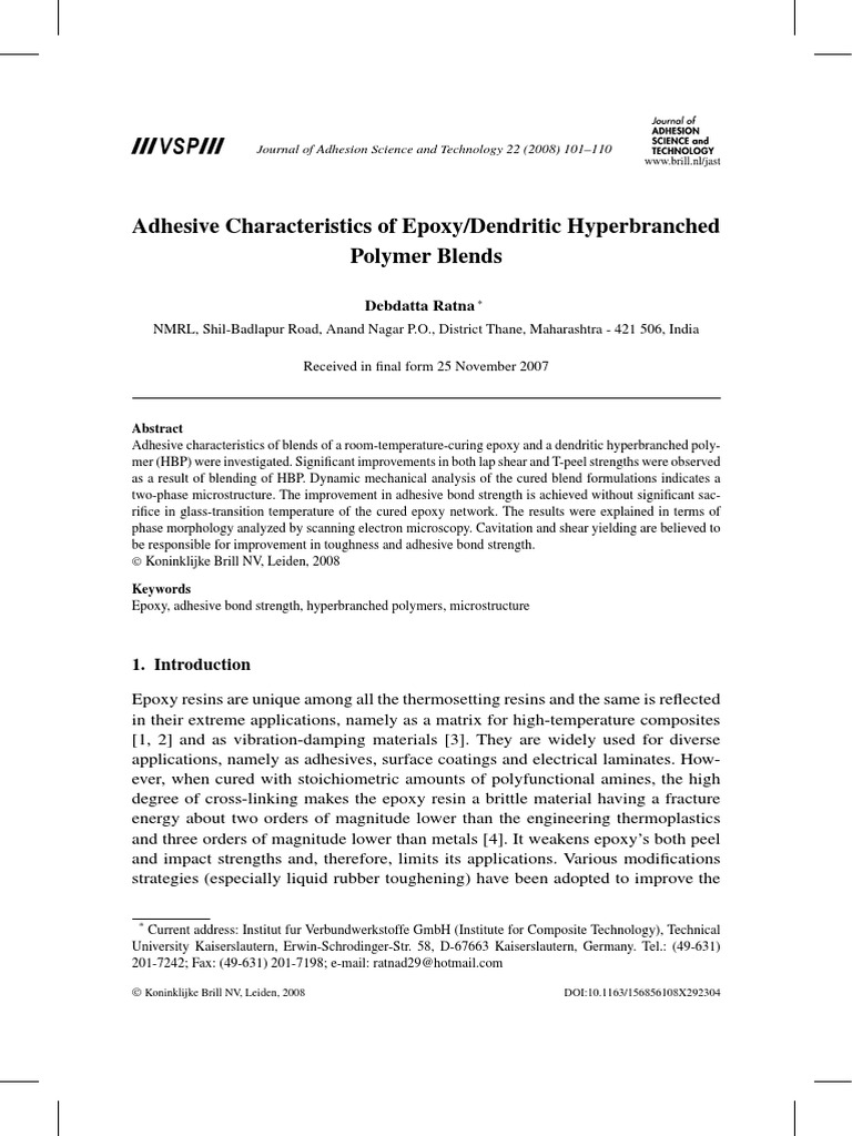 Adhesive Characteristics of Epoxy/Dendritic Hyperbranched Polymer ...