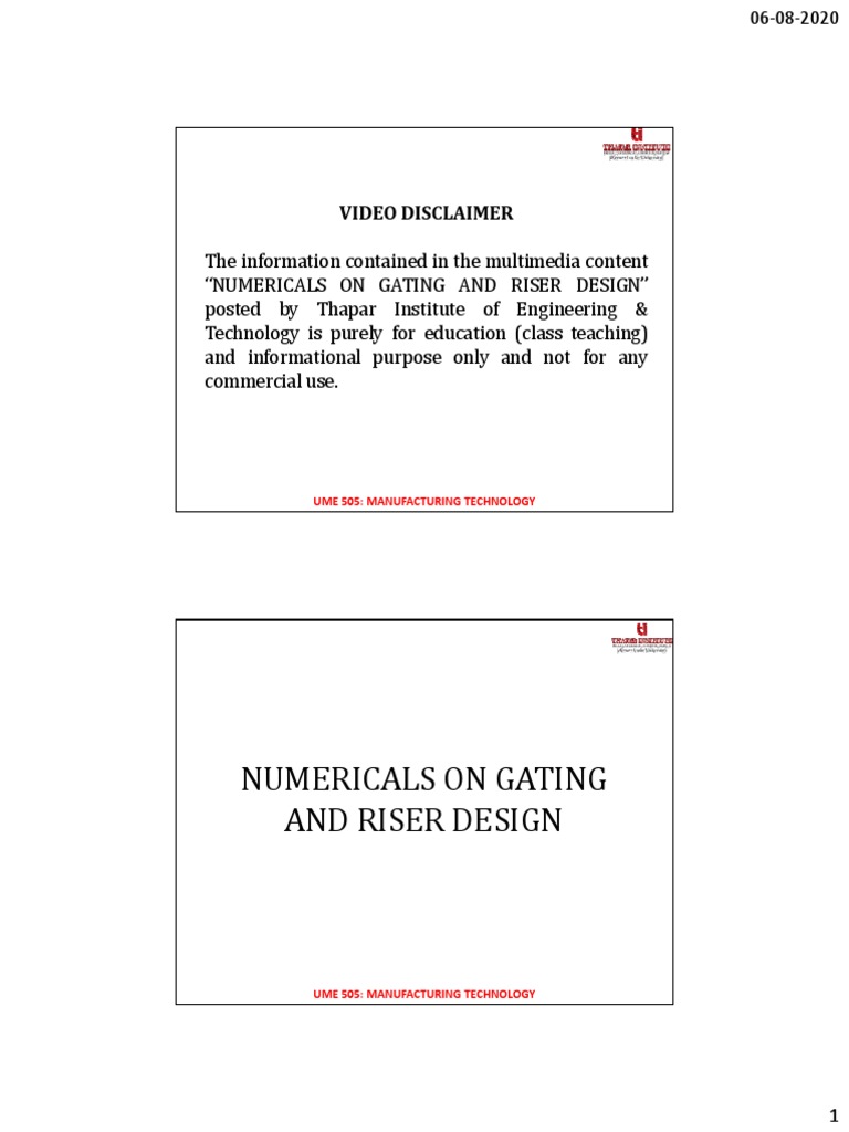 Gating and Riser Design Calculations | PDF | Casting (Metalworking ...