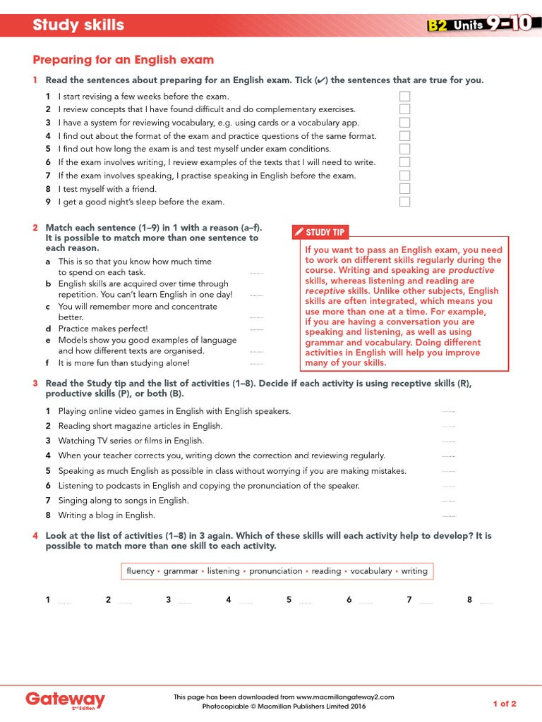 B2 UNITS 9 and 10 Study Skills | PDF | Test (Assessment) | English Language