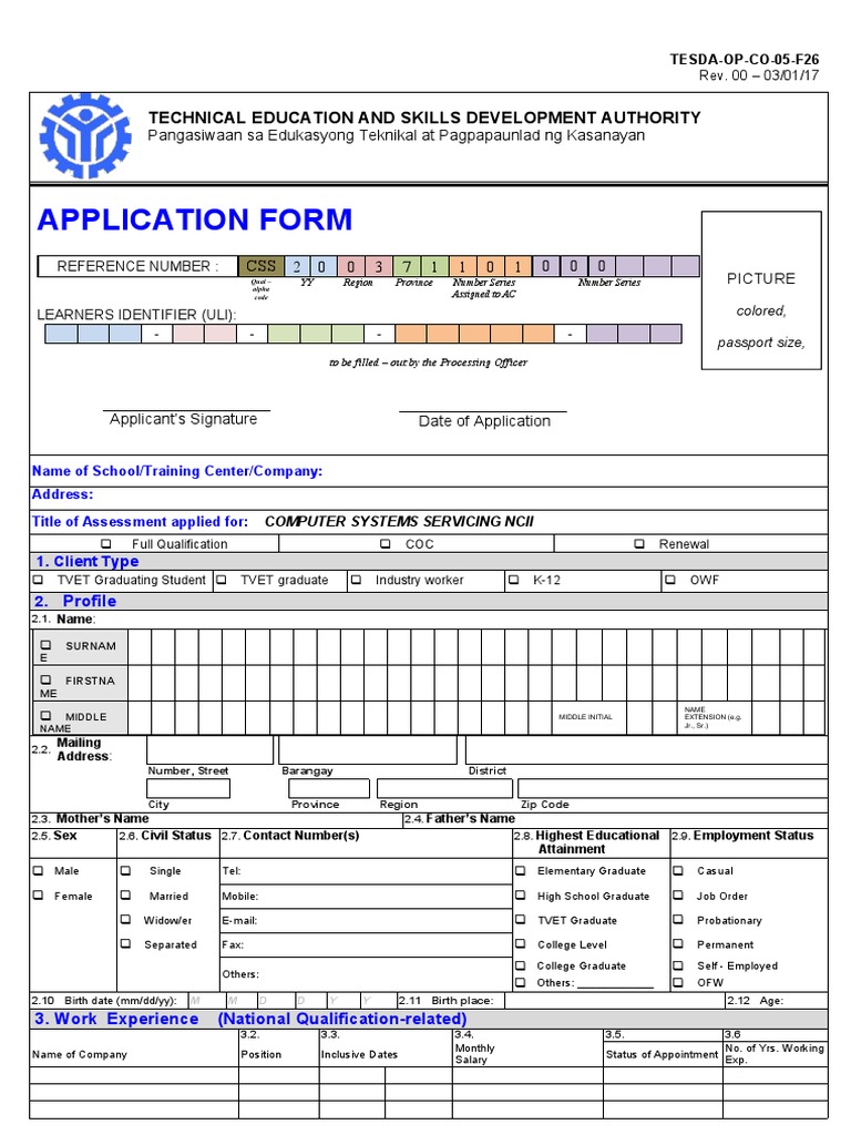 A4-Size-Application-Form-tesda-CSS - WPS PDF Convert PDF | PDF ...