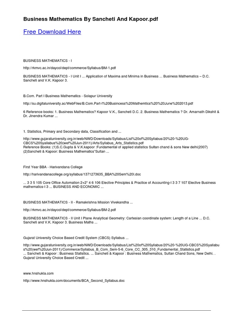 Free Download Here: Business Mathematics by Sancheti and Kapoor PDF | PDF