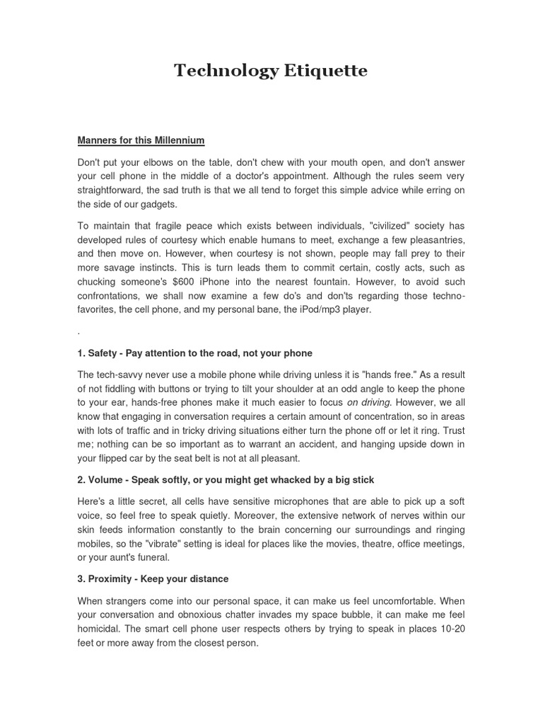 1 - Technology Etiquette | PDF | Etiquette | Mobile Phones