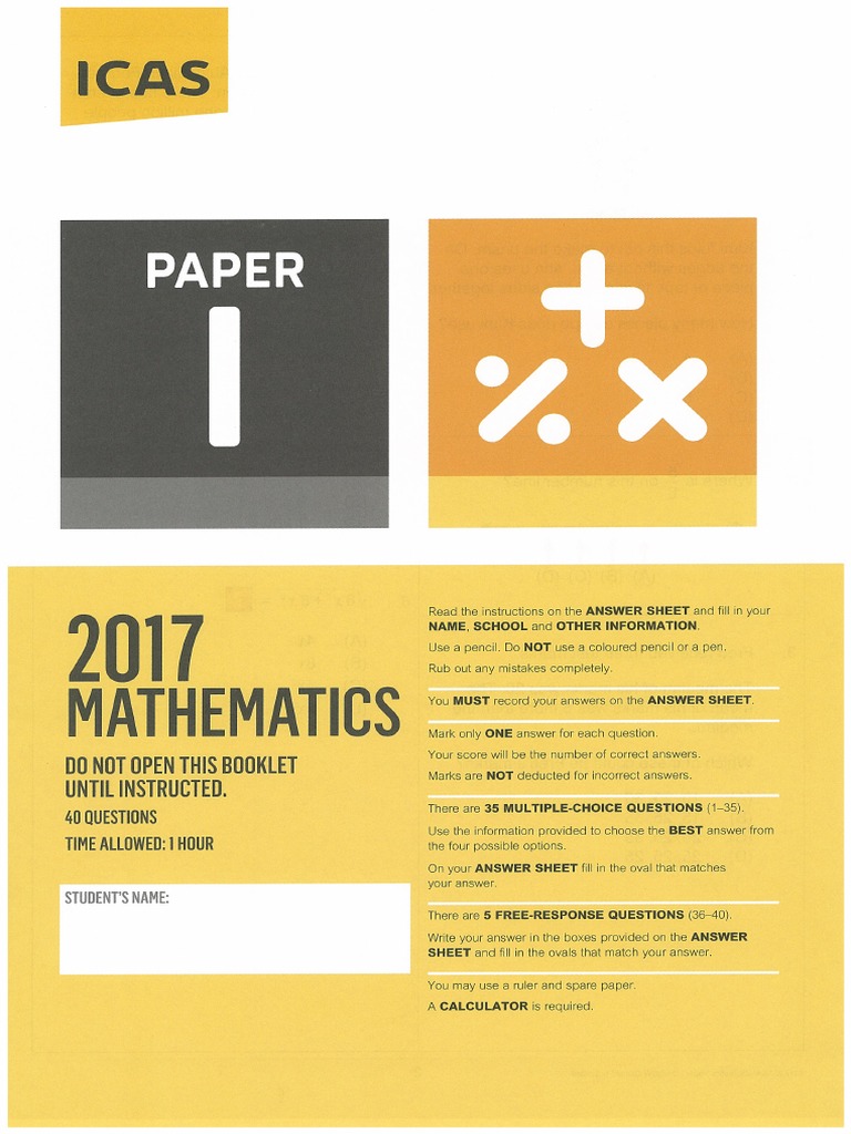 2017 ICAS Mathematics Paper I PDF | PDF