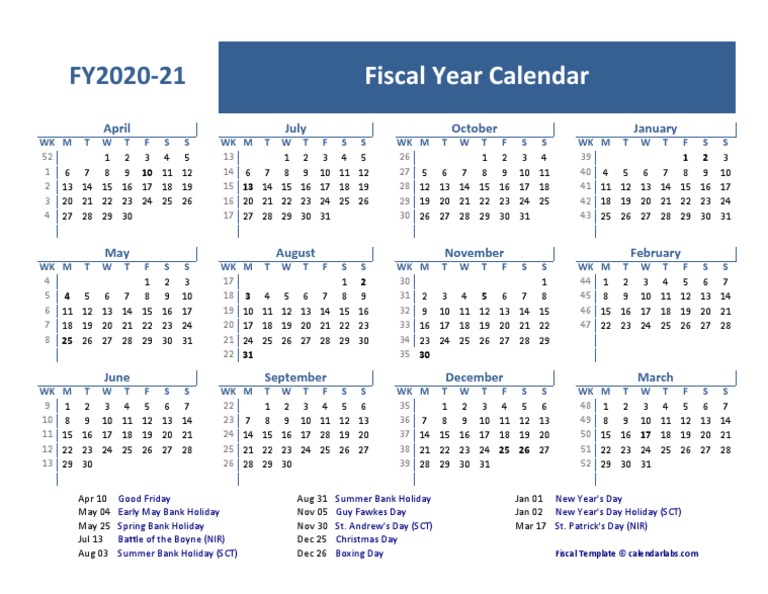 Fiscal Year Calendar: April July October January | PDF | Public Holiday ...