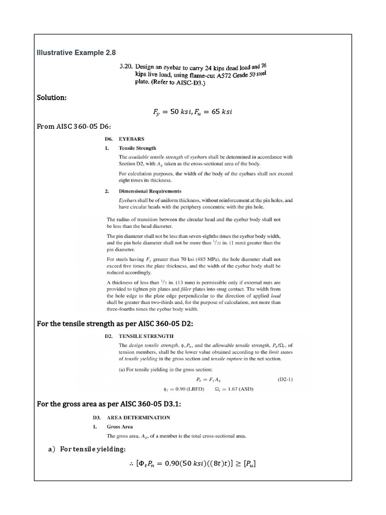 Example 2.8 tensile strength calculation for steel member | PDF