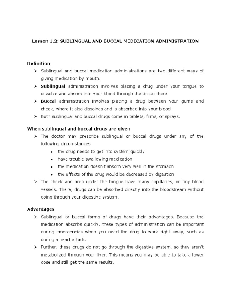 Lesson 1.2: Sublingual and Buccal Medication Administration | PDF ...