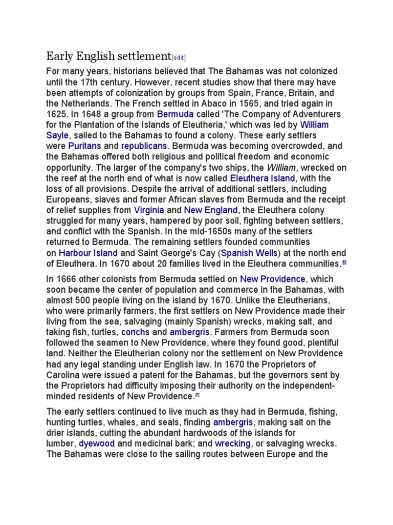 Early English Settlement: Bermuda William Sayle Puritans Republicans ...