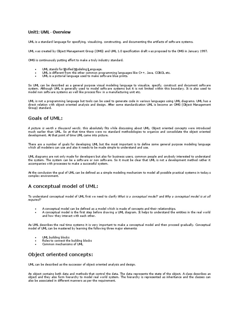 Unit1: UML - Overview | PDF | Class (Computer Programming) | Unified Modeling Language
