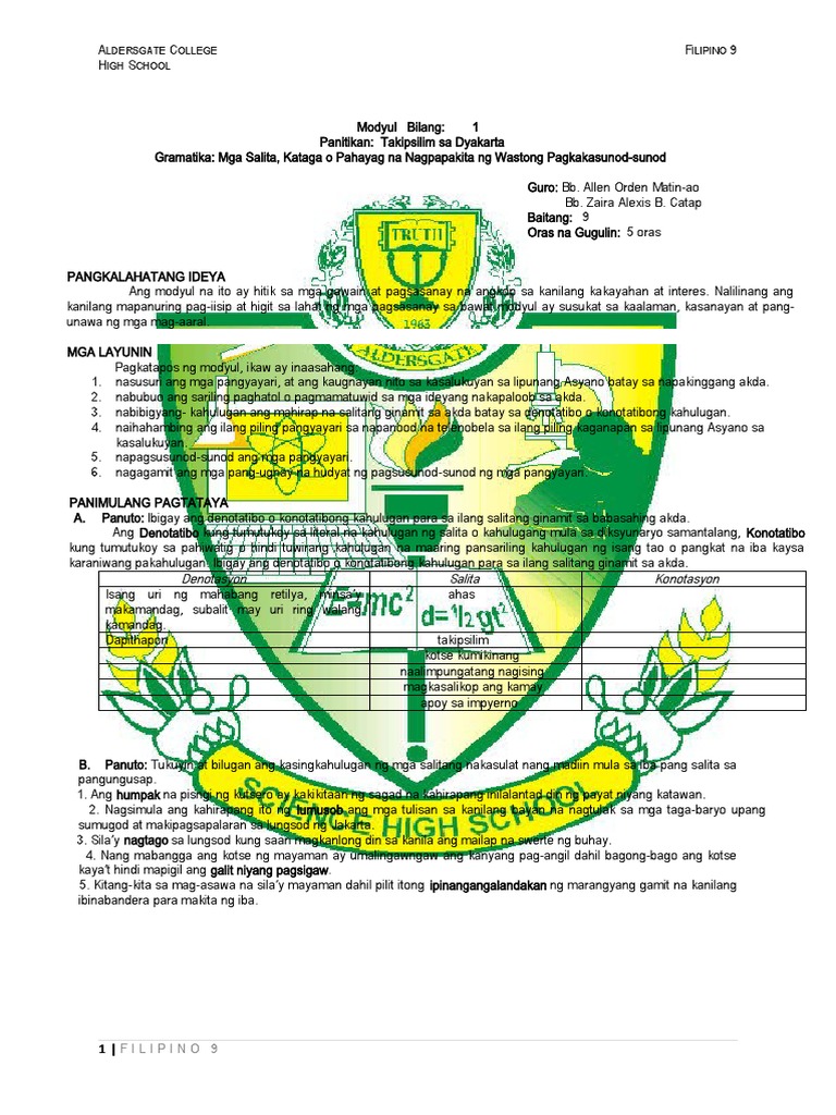 Module Grade 9 Filipino | PDF