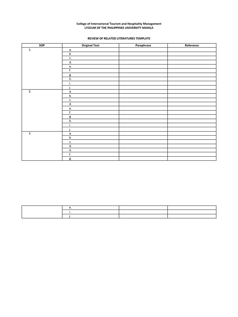 Literature Review Template for Tourism Studies | PDF