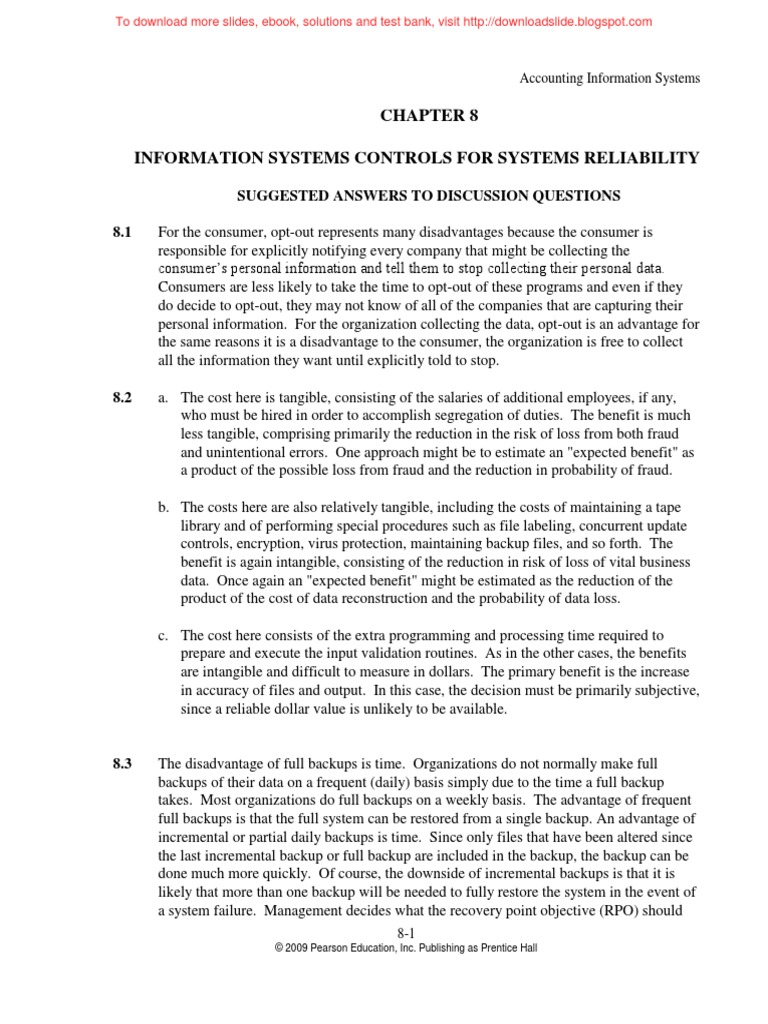 Information Systems Controls For Systems Reliability: Suggested Answers ...