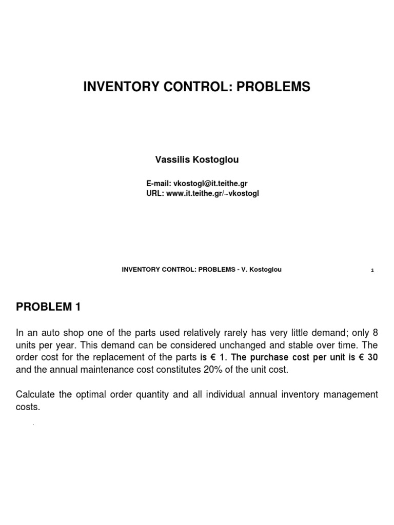 Inventory Control: Problems: Vassilis Kostoglou | PDF | Inventory | Prices