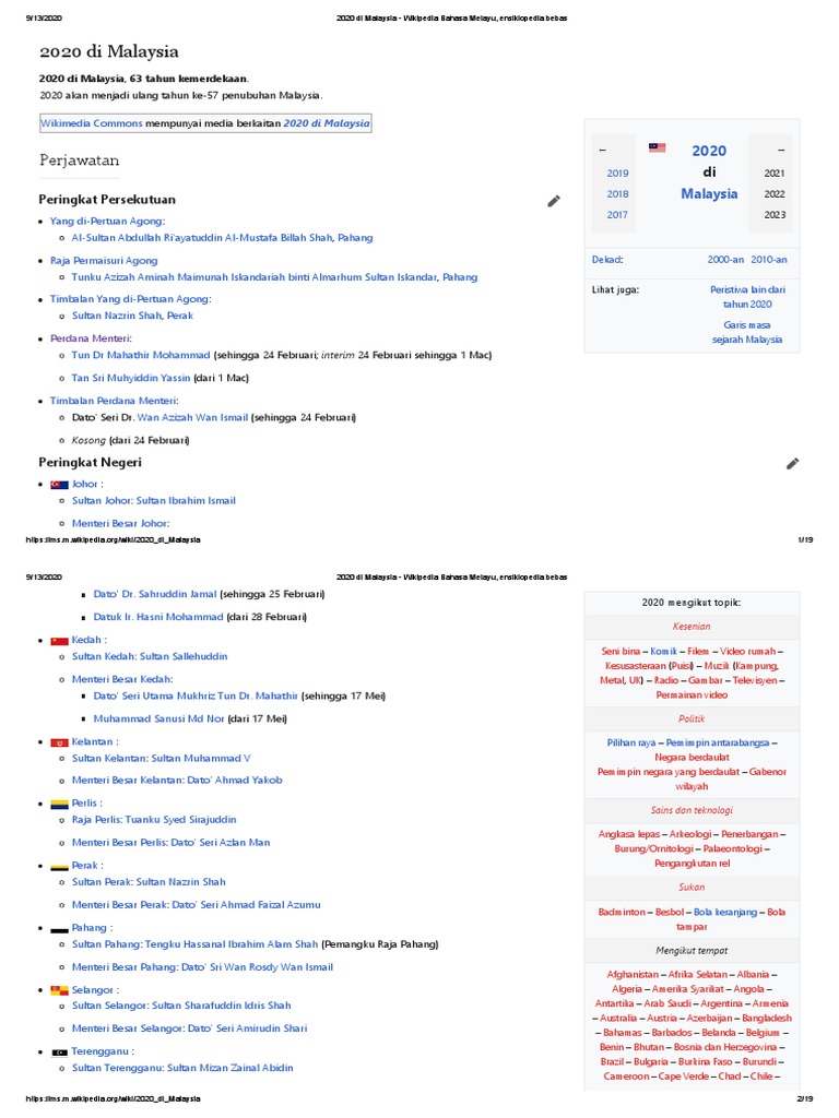 2020 Di Malaysia - Wikipedia Bahasa Melayu, Ensiklopedia Bebas | PDF