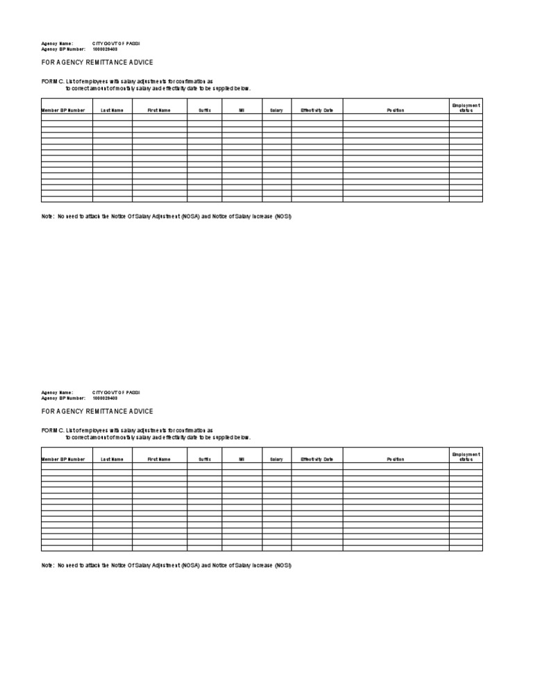 For Agency Remittance Advice: FORM C. List of Employees With Salary ...